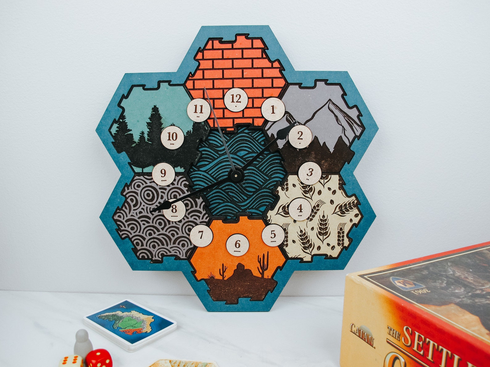 Colorful Laser Cut Catan Themed Clock - Etsy
