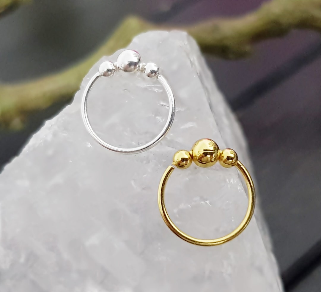 925 Sterling Silver 14K Gold Plated Nose Piercing Nose Stud Three Ball ...