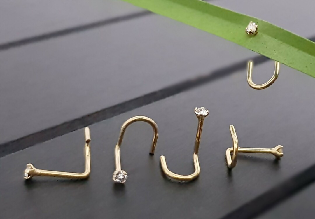 925 Sterling Silver Nose Piercing 18K Gold Plated Curved Nose Stud ...