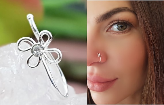 925 Sterling Silver Fake Faux Clamps Flower Clover Nose Piercing Spiral Shape Nose Ring Piercing Helix Ring Nose Piercing Etsy