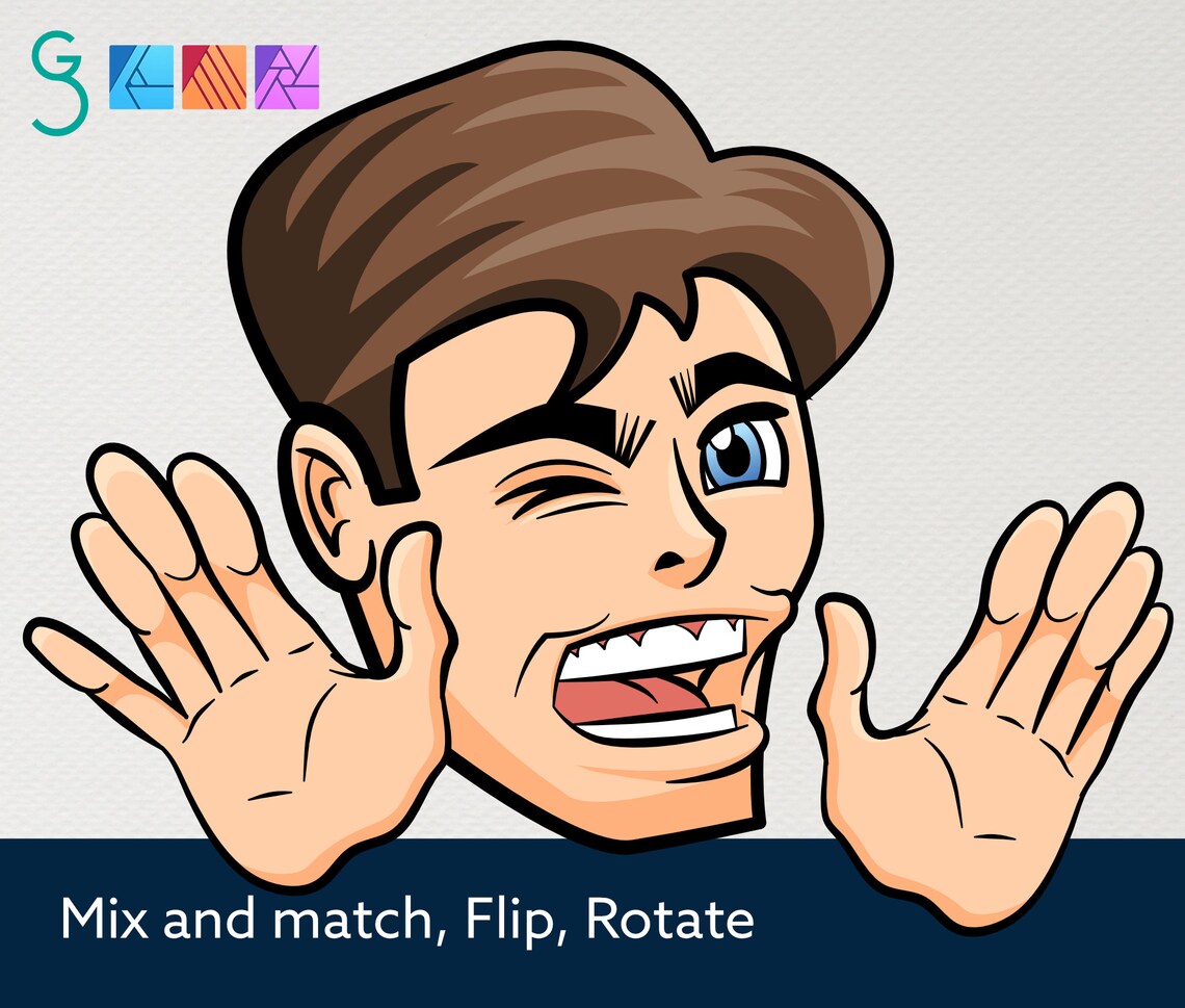 Cartoon Faces and Hands Vector Assets - Affinity - Etsy