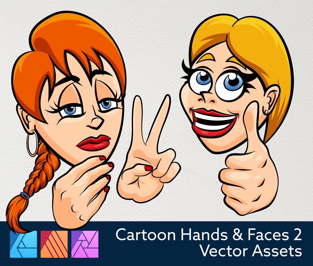 Cartoon Faces and Hands Vector Assets 2 - Affinity - Etsy
