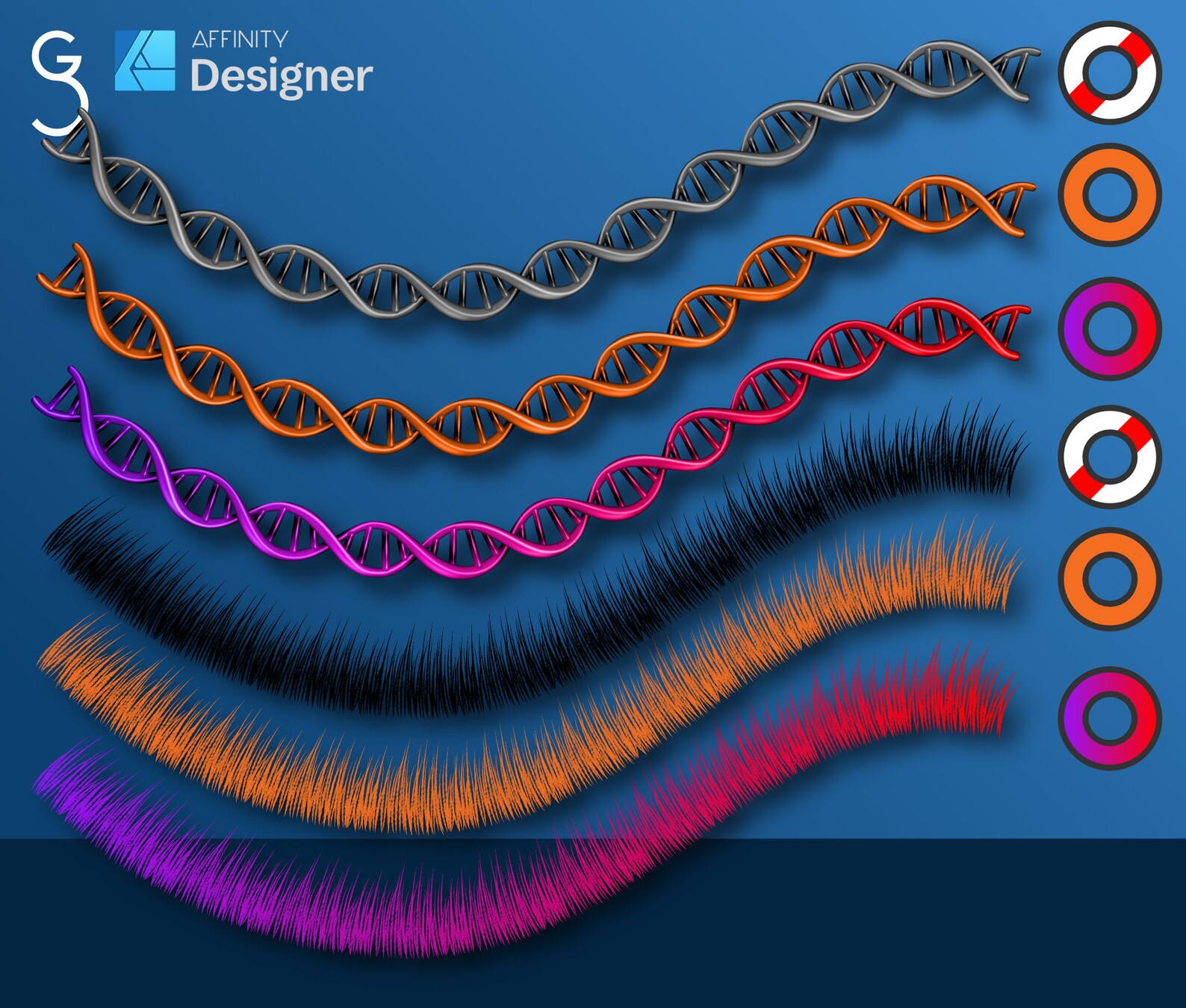 TASTER PACK! 6 Different Vector Brushes - Pencil, Chain, Rope, DNA ...