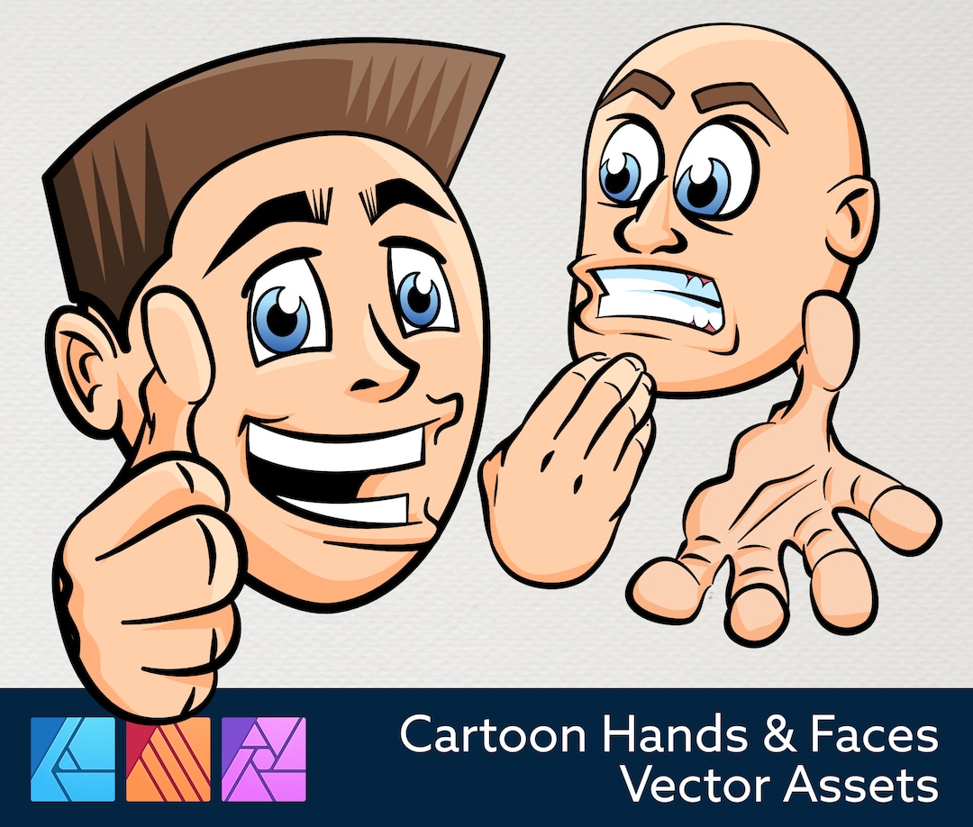Cartoon Faces and Hands Vector Assets - Affinity - Etsy