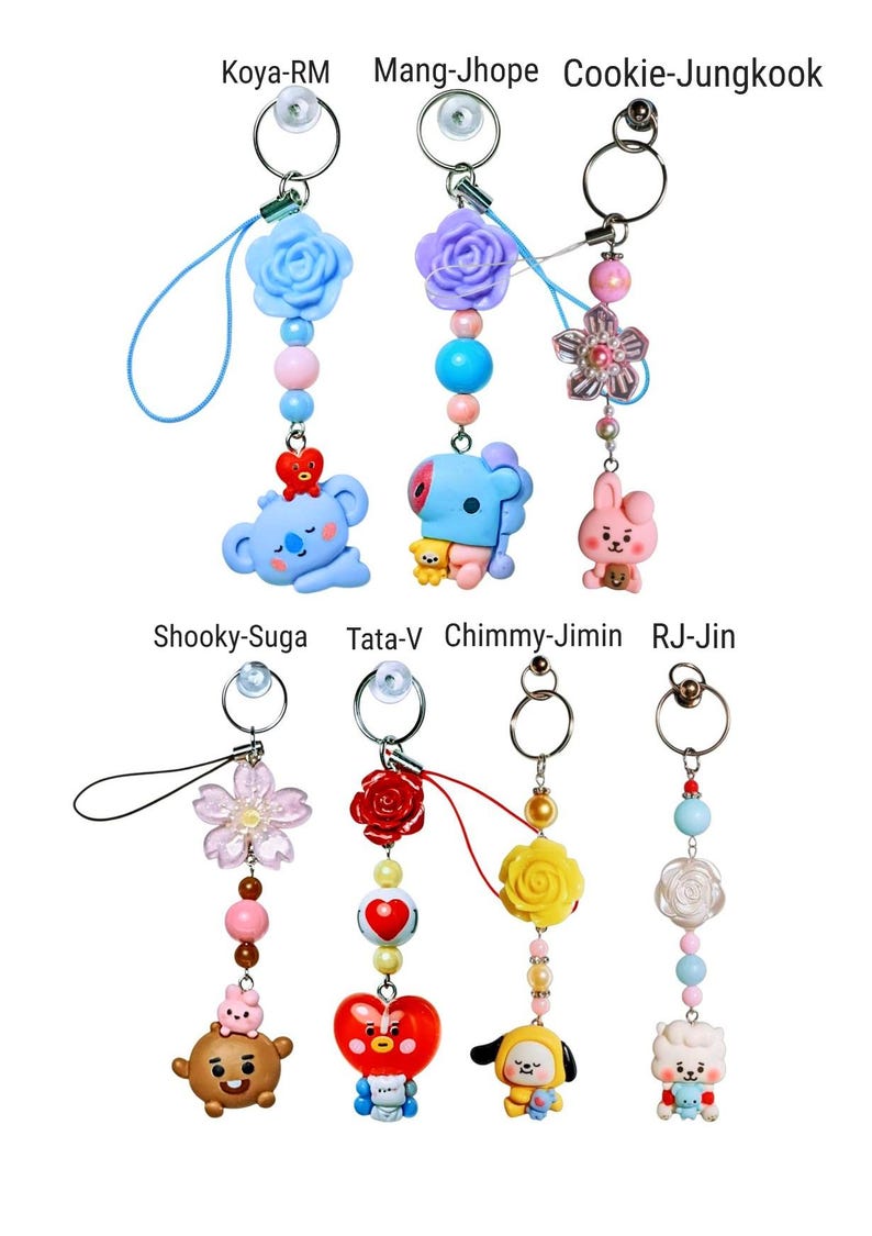 BTS Keychain, 7 Member Available BT21 Characters Keychain, Kpop ...
