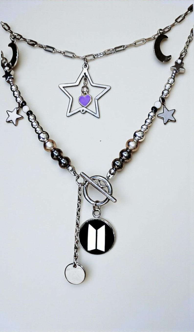 Celestial Layered Necklace, Moon & Star Necklace, Purple Heart Galaxy ...