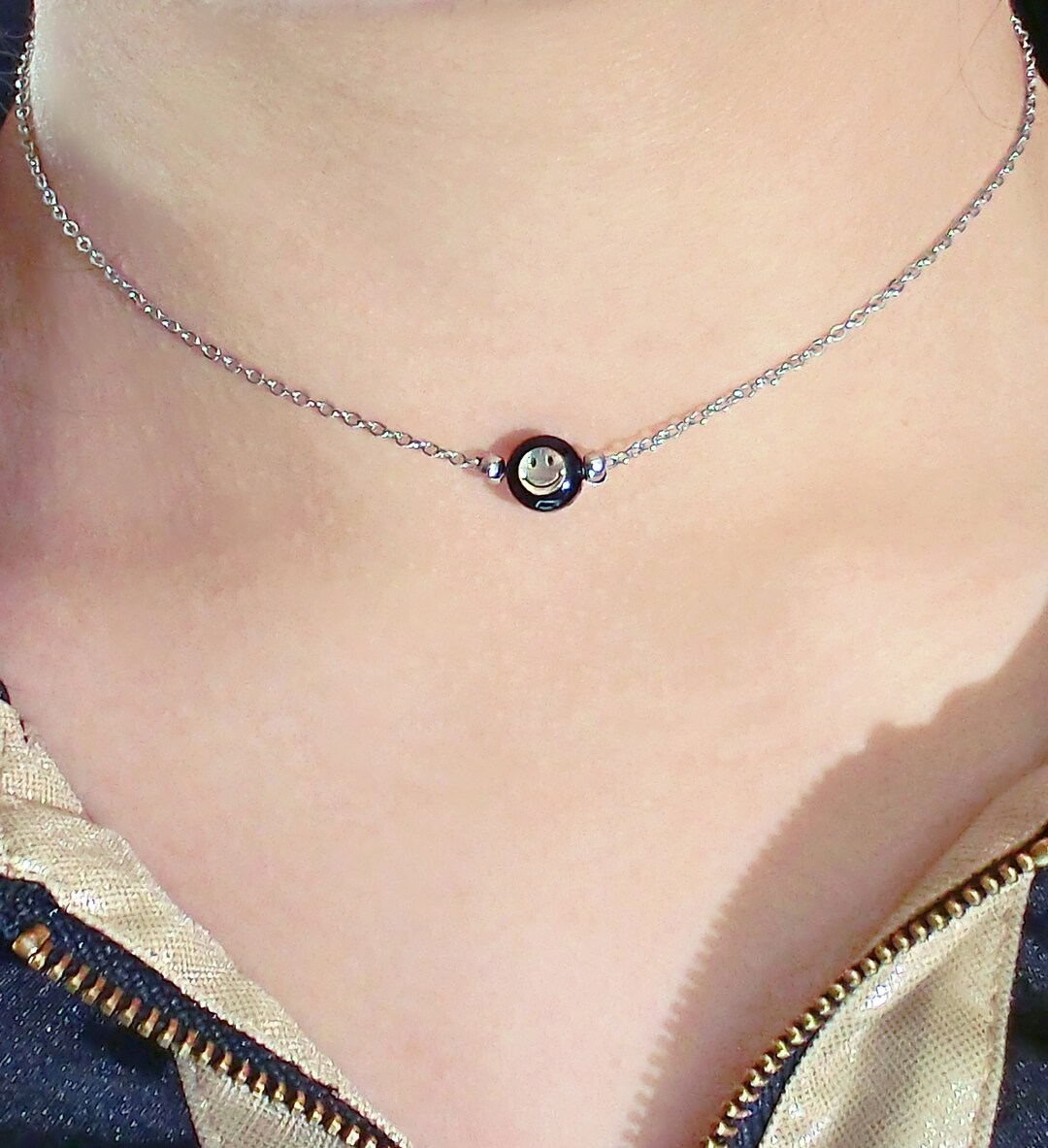 BTS V Inspired Smiley Face Necklace, Sterling Silver Chain - Etsy