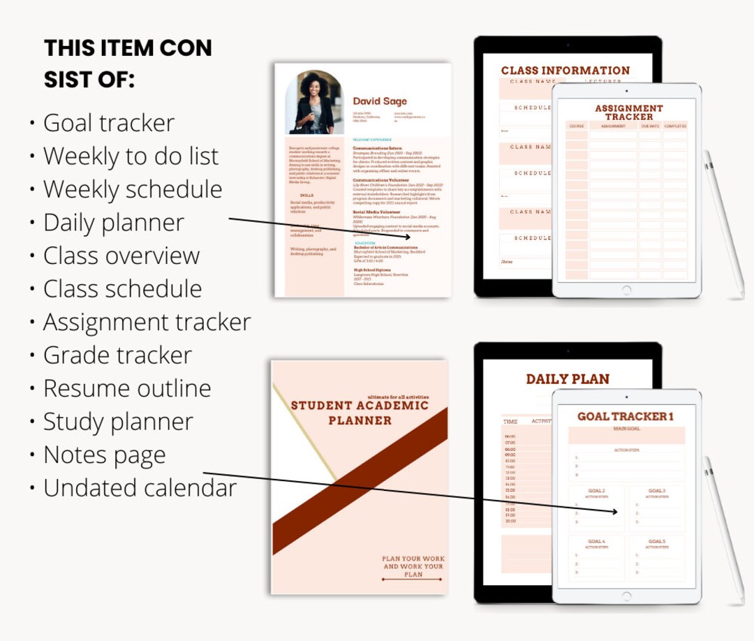 Student Digital PLANNER, Printable Academic Planner, College School ...