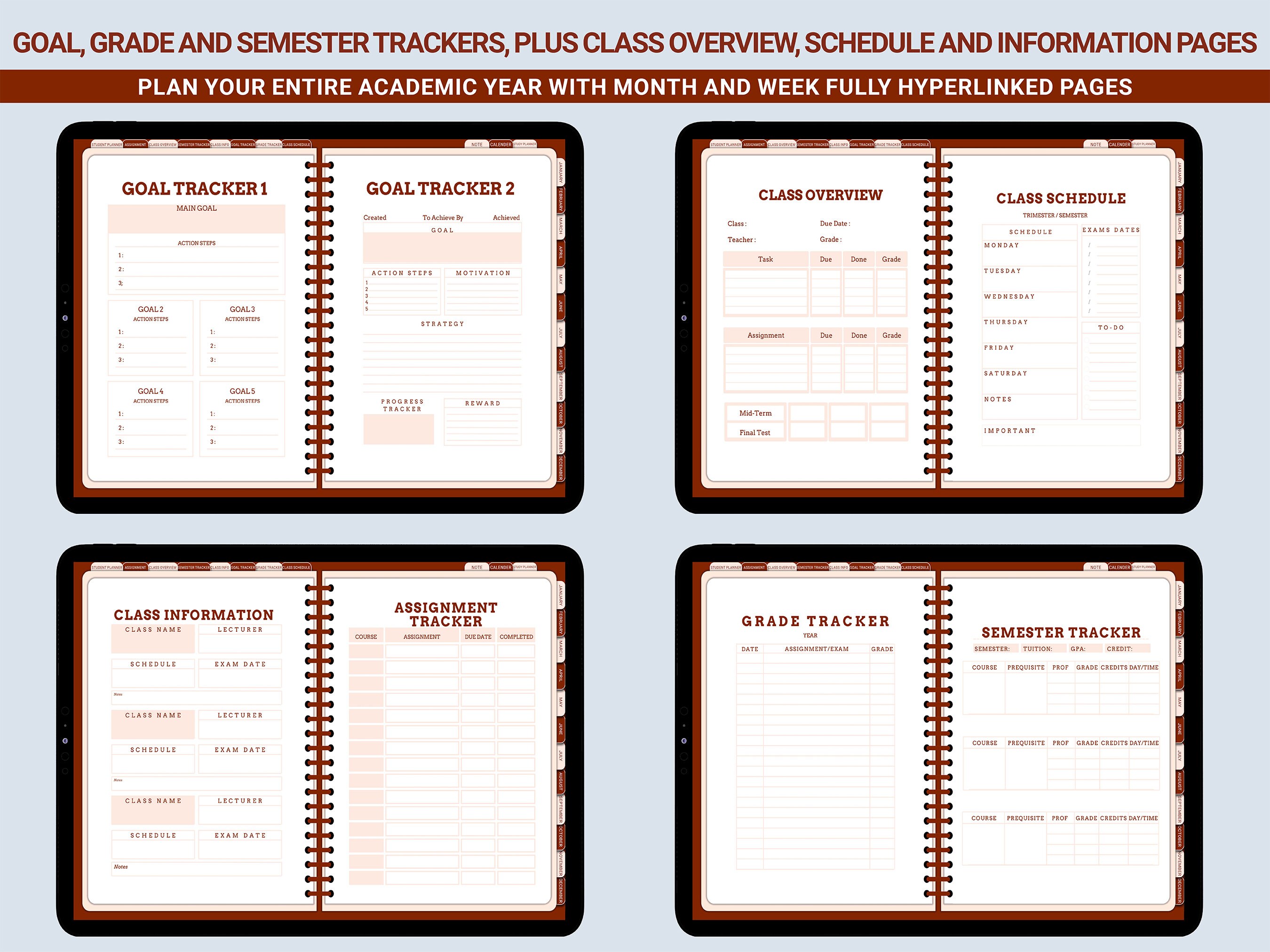 Student Academic Digital HYPERLINKED PDF PLANNER for Goodnotes ...