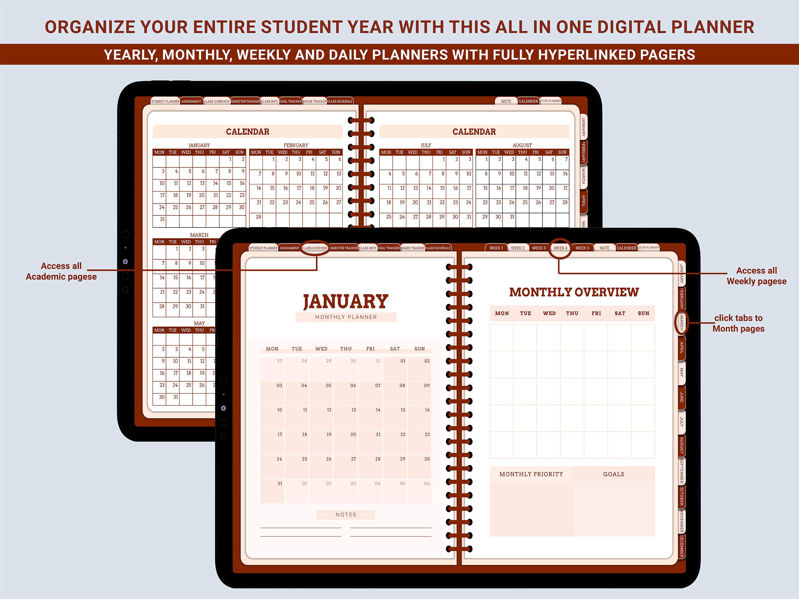 Student Academic Digital HYPERLINKED PDF PLANNER for Goodnotes ...