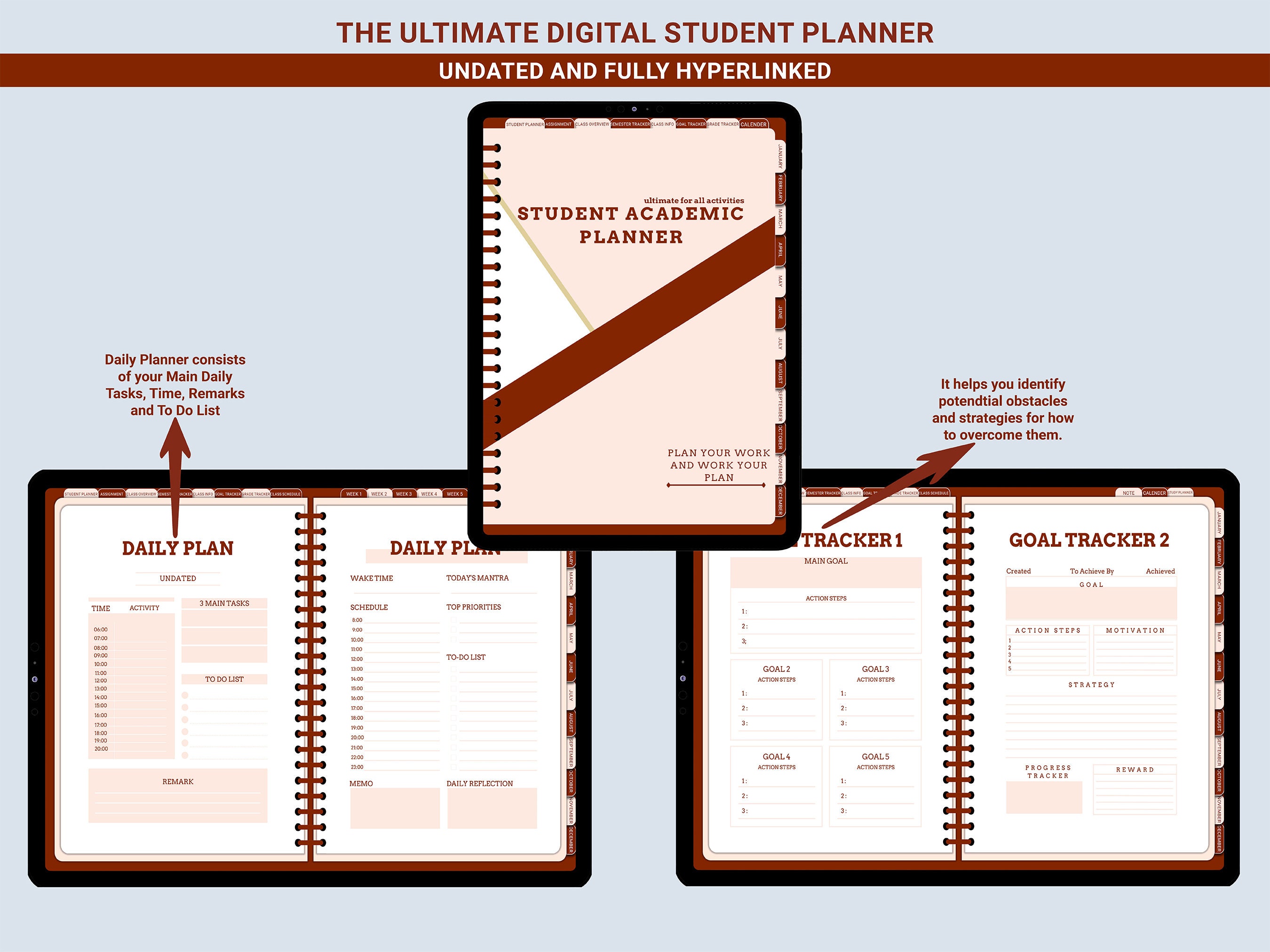 Student Academic Digital HYPERLINKED PDF PLANNER for Goodnotes ...