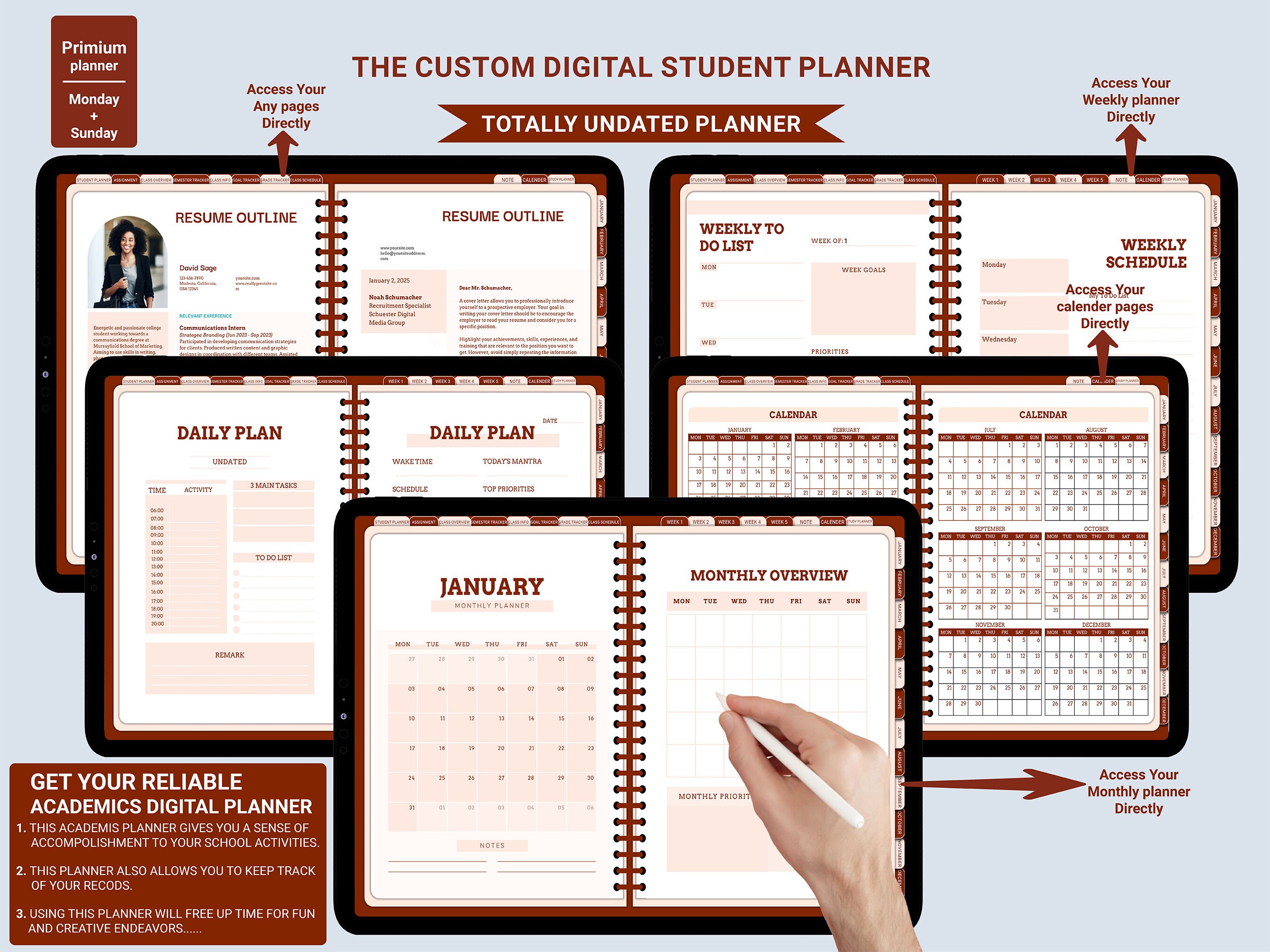 Student Academic Digital HYPERLINKED PDF PLANNER for Goodnotes ...