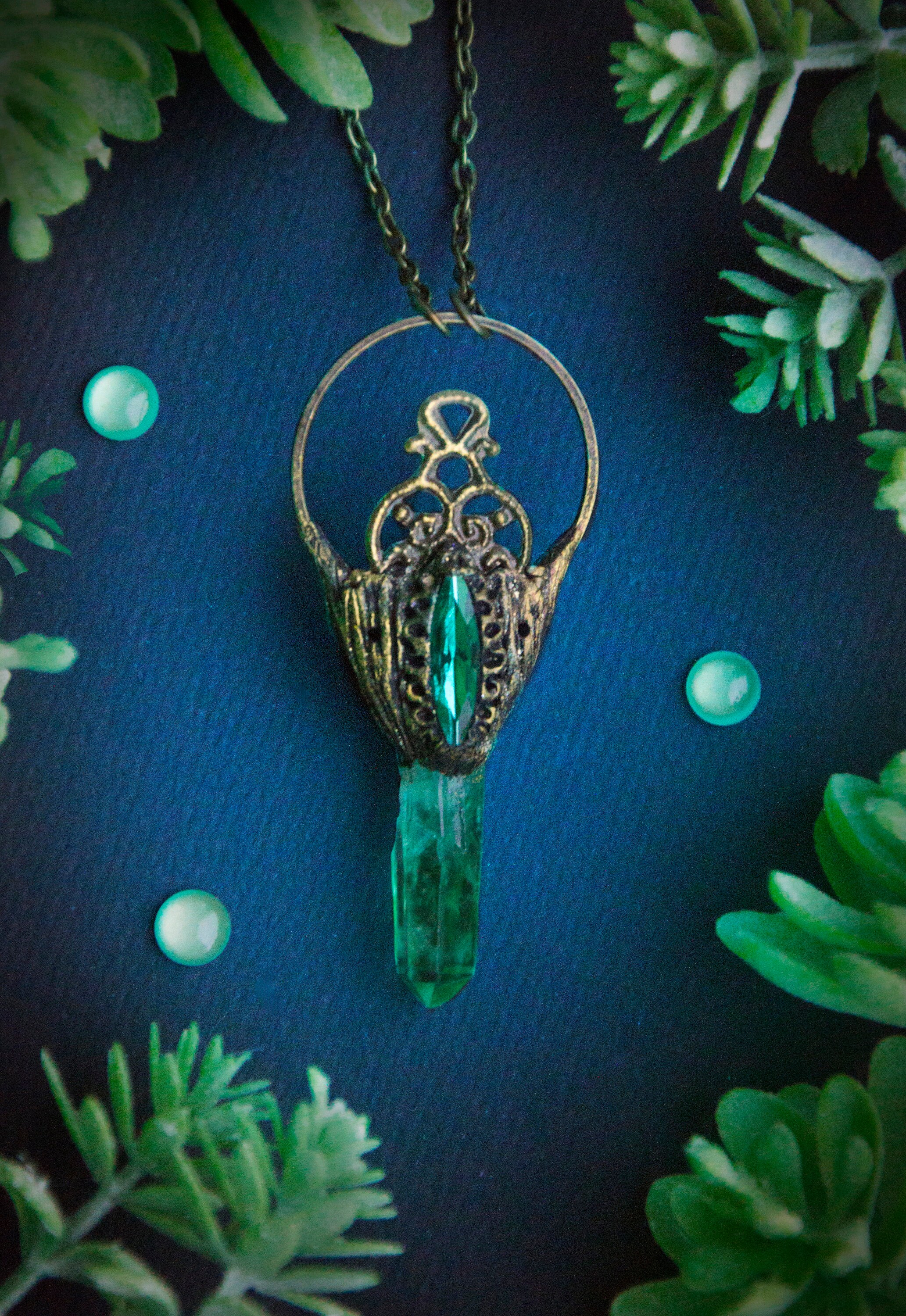 Turquoise forest crystal amulet Green aura quartz necklace | Etsy