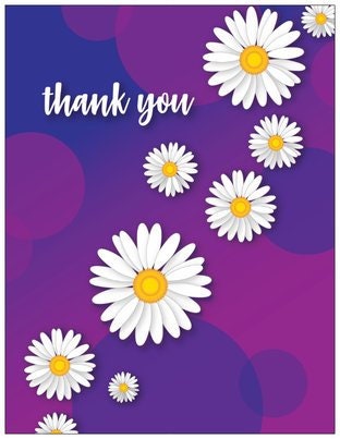 Blue Purple Daisy Thank You Note Card - Etsy