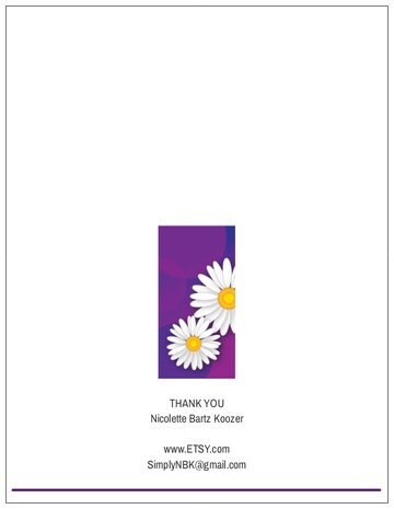 Blue Purple Daisy Thank You Note Card - Etsy