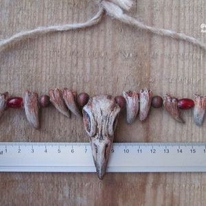 Fang Tribal Necklace With Raven Skull and Beads, Fake Wolf Teeth Choker ...