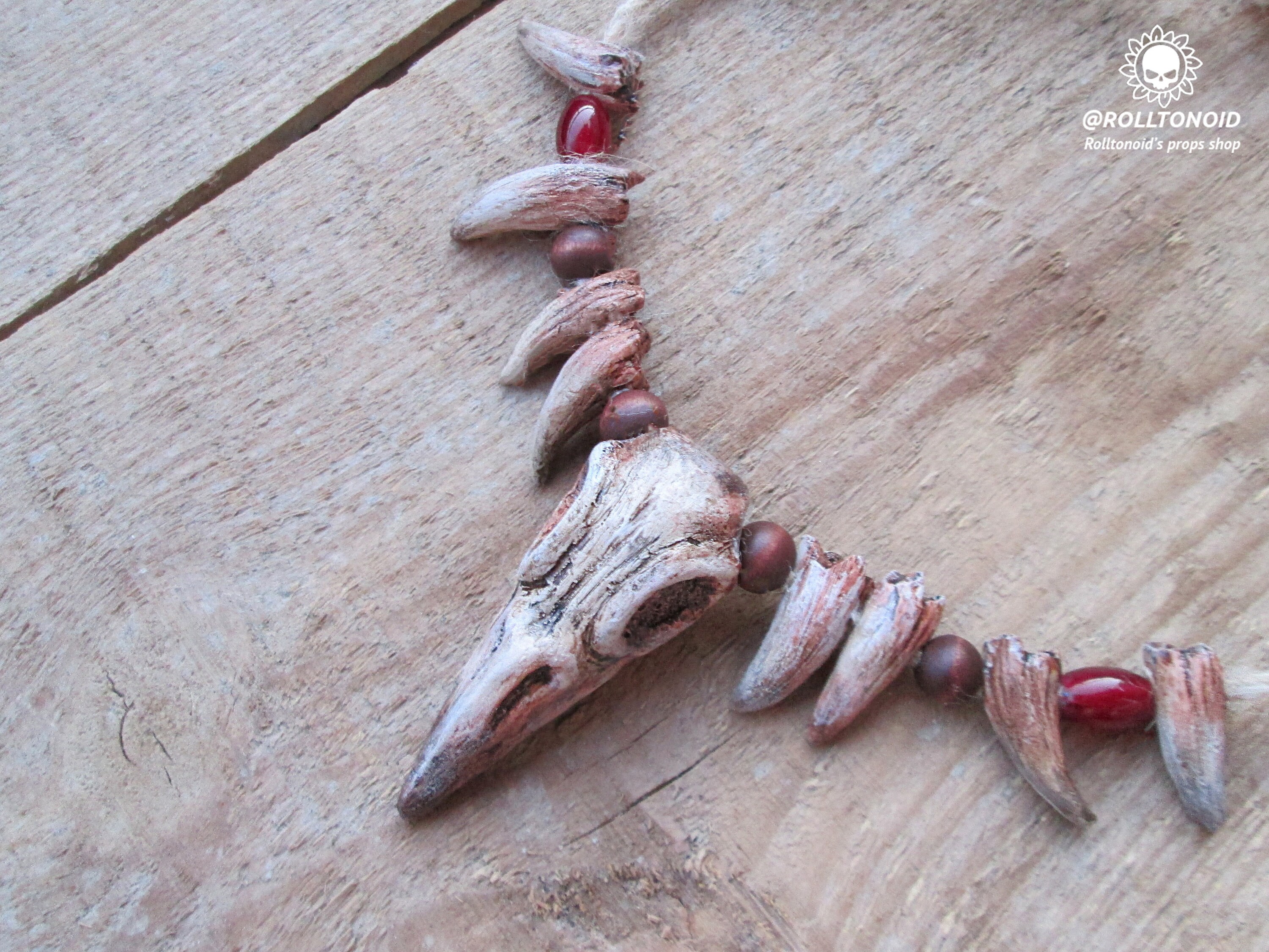 Fang Tribal Necklace With Raven Skull and Beads Fake Wolf | Etsy