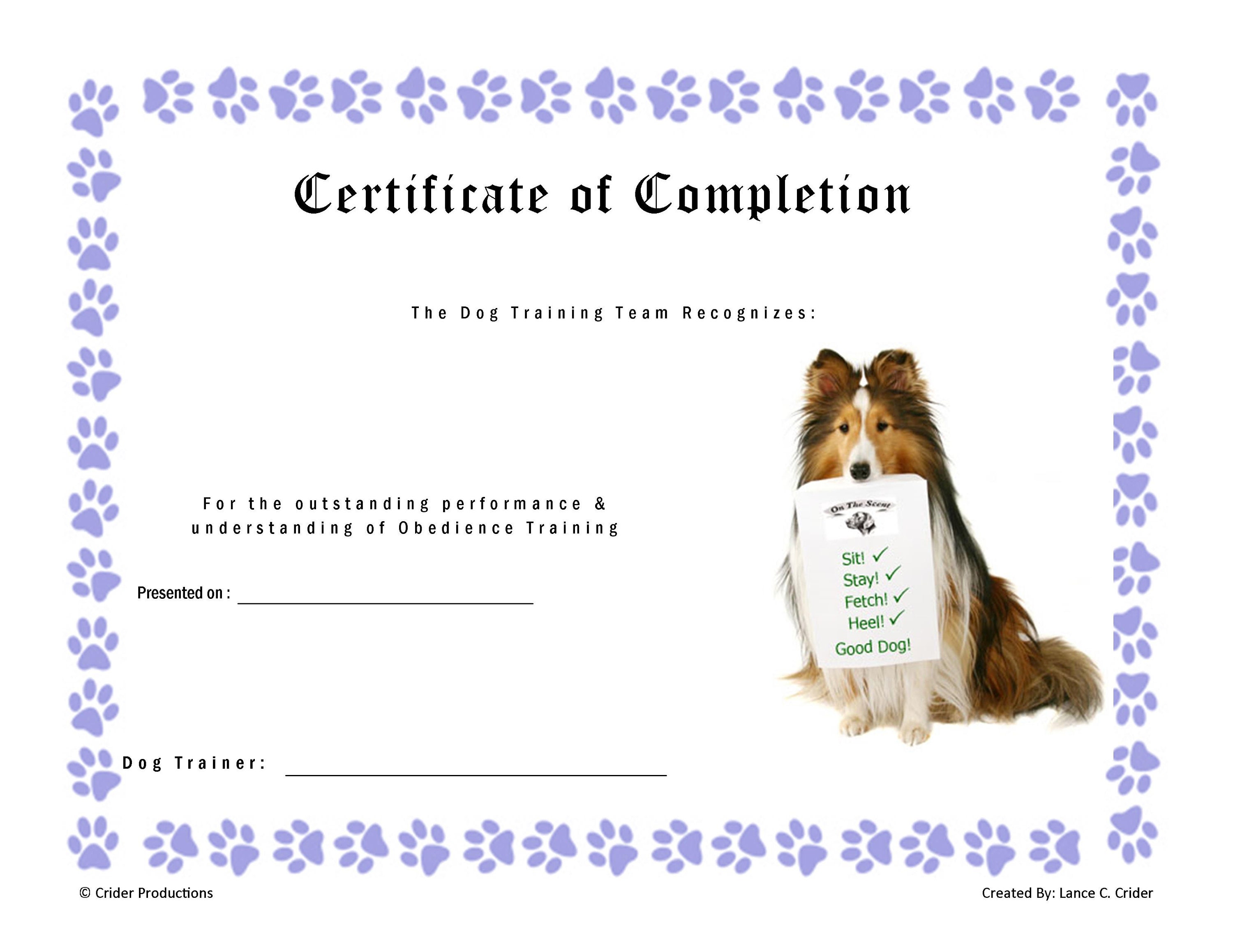 Service Dog Certificate Template