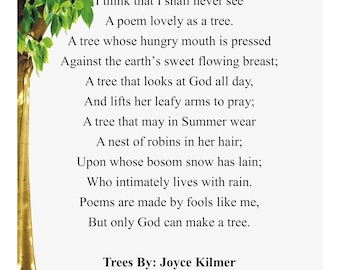 Joyce Kilmer Trees Poem Quote T-shirt, Christian Nature Inspired ...
