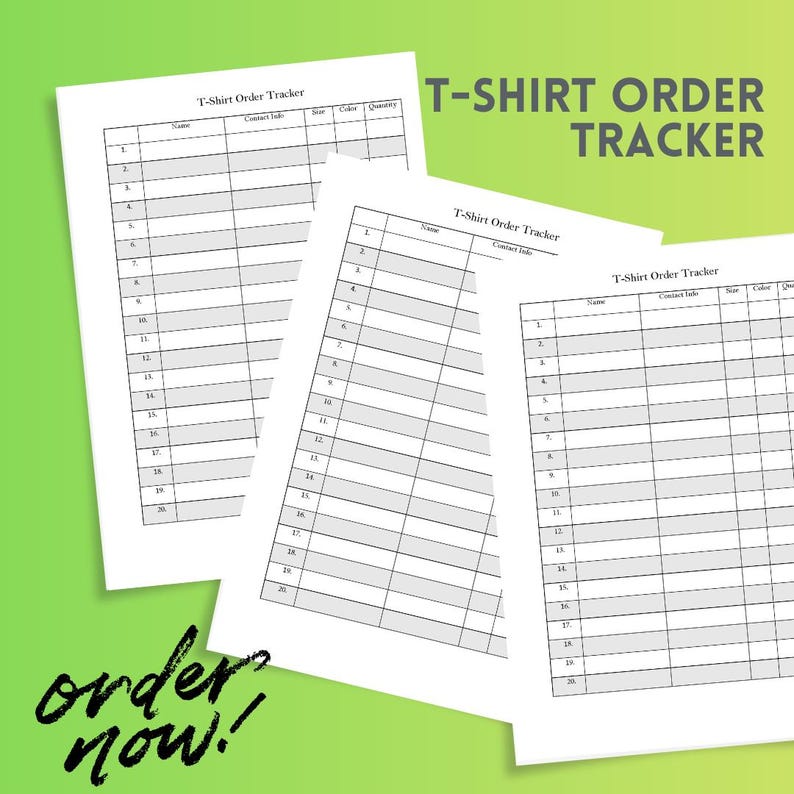 Fillable T-shirt Order Form Tracker - Etsy