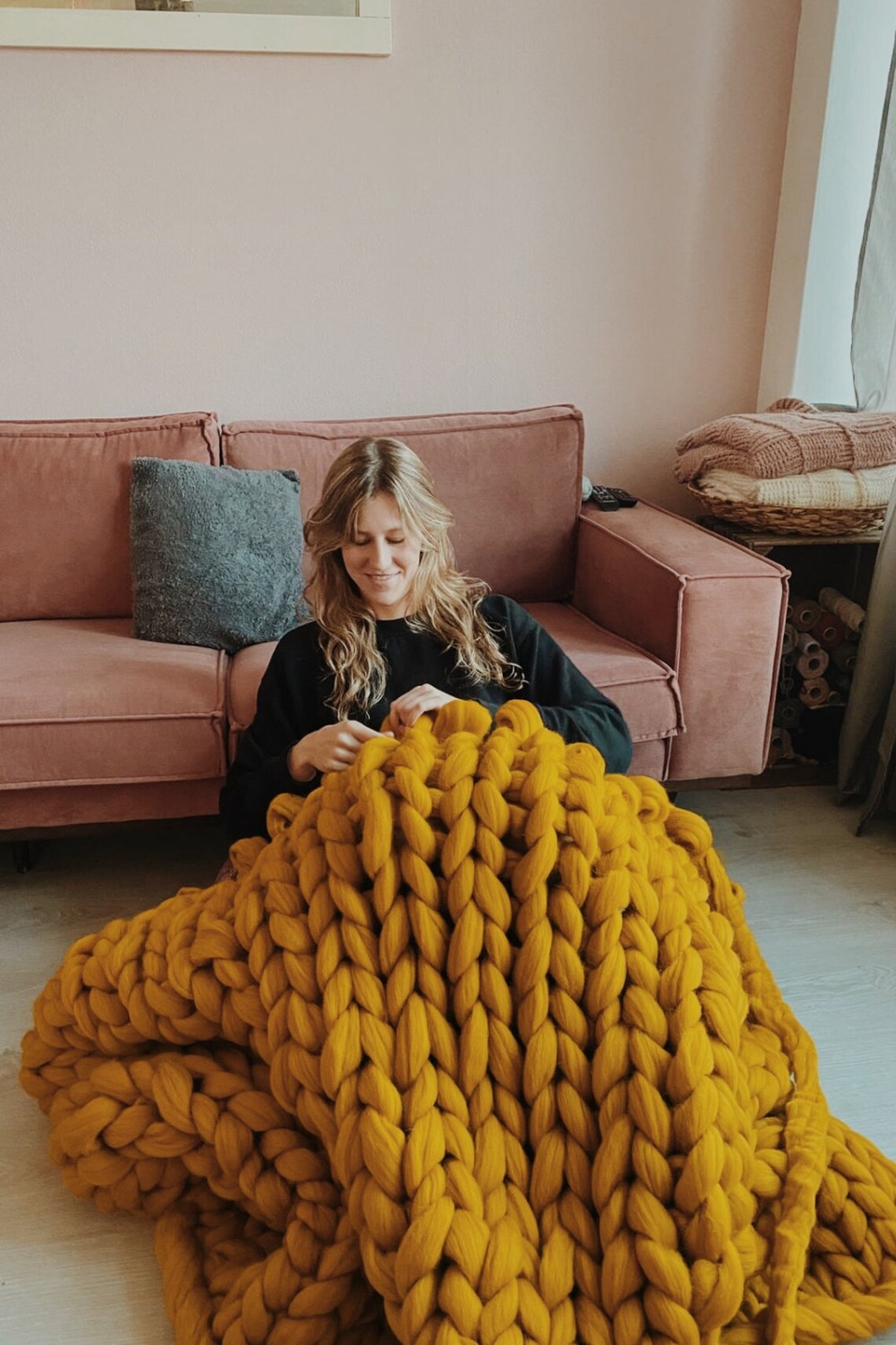 Chunky Knit Blanket Arm Knit Merino Wool Plaid Giant | Etsy