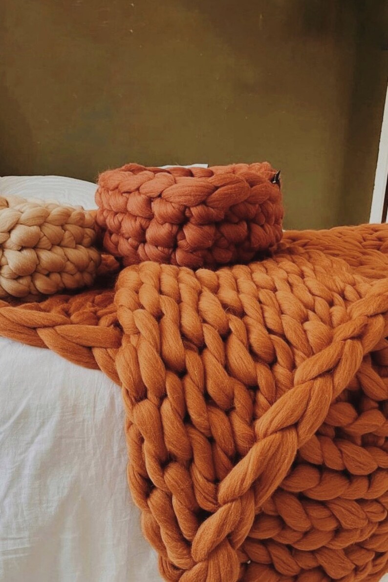 Chunky Knit Blanket Arm Knit Merino Wool Plaid Giant - Etsy