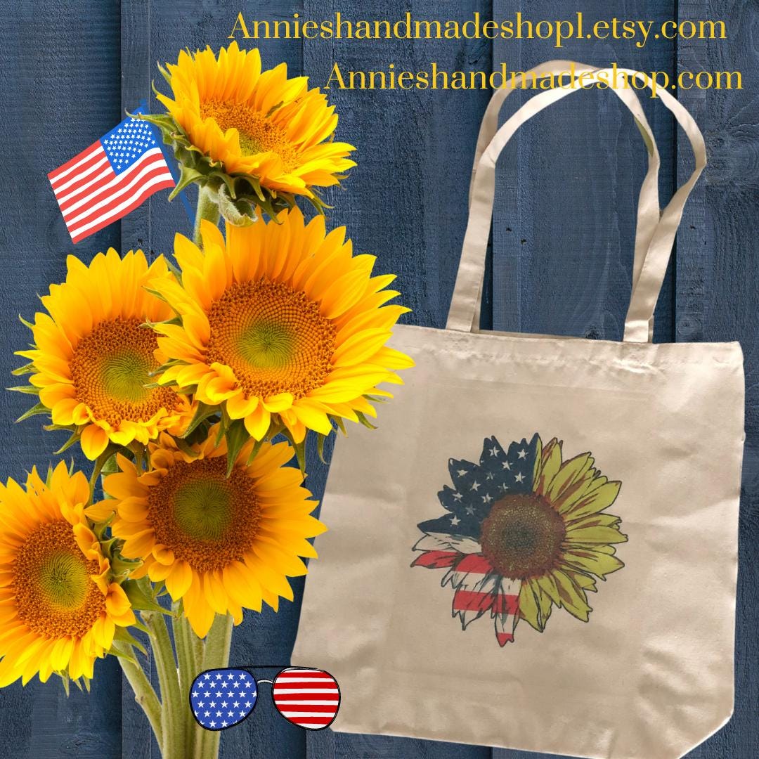 Tote of Sunflower and Flag ! Shopping Bags,gym Bag,school Bagi - Etsy