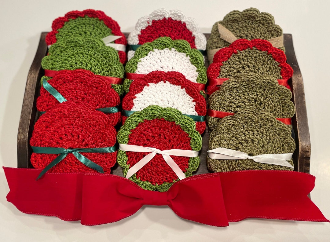 Crochet Christmas Coasters, Set of 4 Mercerized Cotton Doilies - Etsy