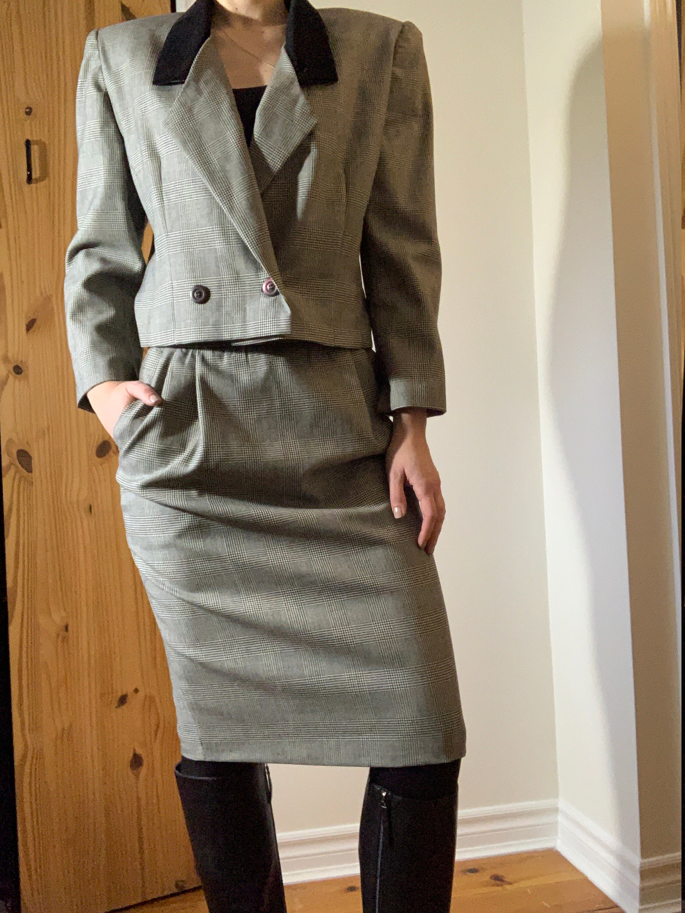 1980s Women's Power Skirt Suit Glen/prince of Wales Black and White ...