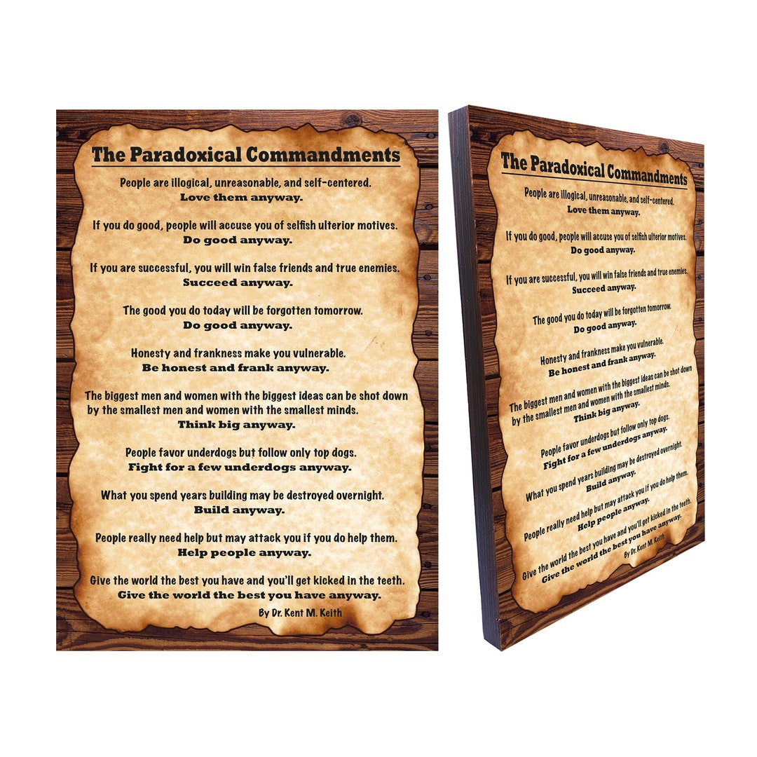 The Paradoxical Commandments Wood Sign: Inspirational Poetry Wall Art ...