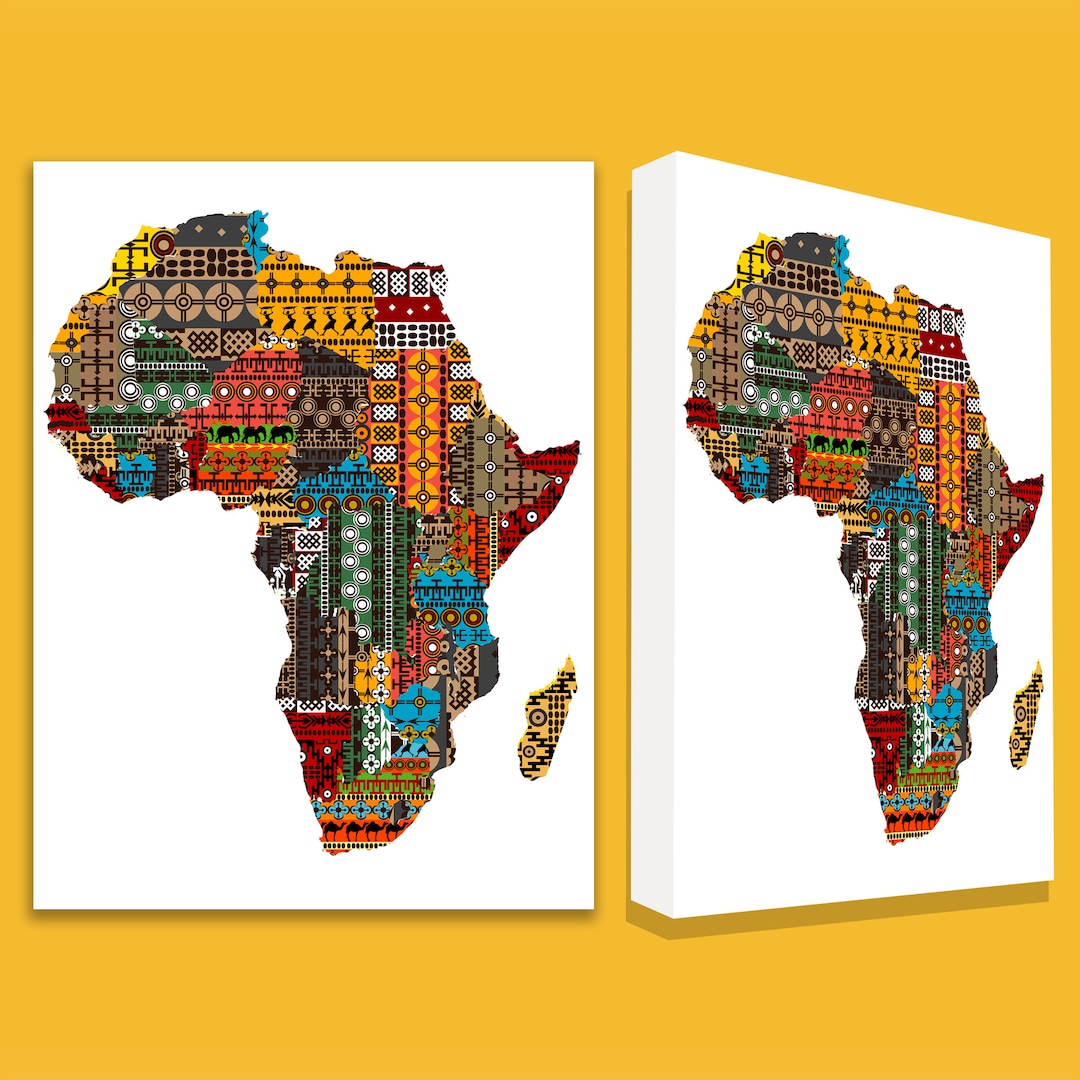 Map of Africa in Pattern Style Framed Canvas Print,wall Art,africa ...