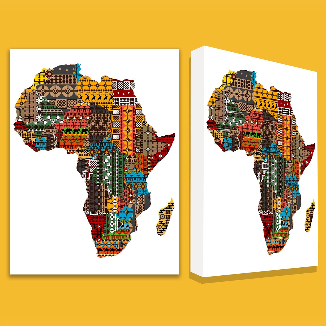 Map of Africa in Pattern Style Framed Canvas Print, Wall Art, Africa ...