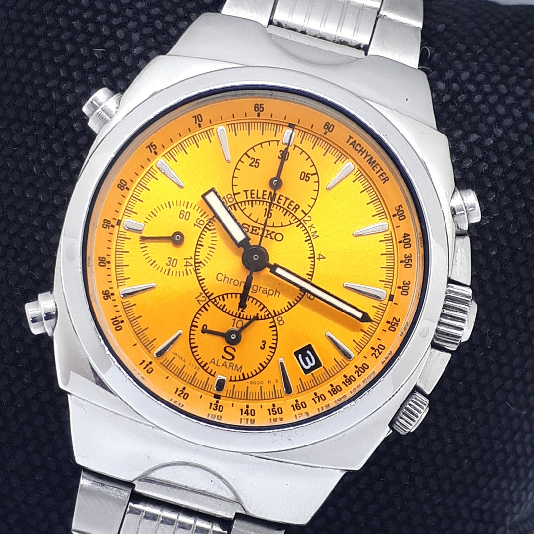 Seiko Chronograph, Alarm, Telemeter, Date, 7T32 9000 Orange Dial Men's ...
