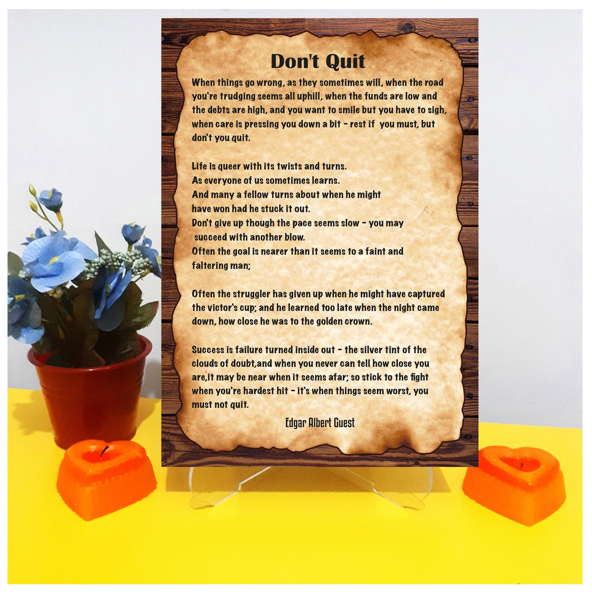 Don't Quit Poem by Edgar A Guest Inspirational Quote Poetry Wall Art ...
