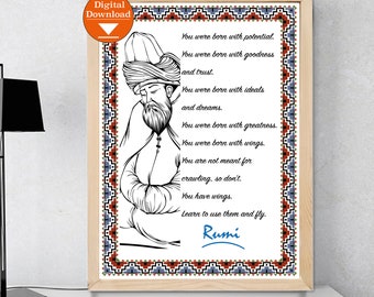 Printable Rumi Poetry, İnspirational, Jelaluddin Rumi Poem Instant ...