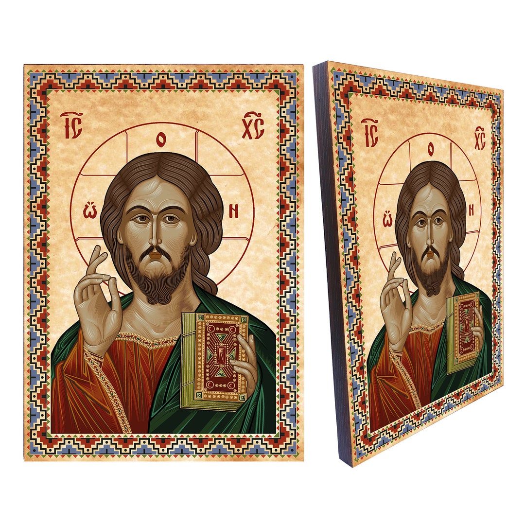 Jesus Christ Pantocrator Icon, Russian Orthodox Icon, Canvas on Wood ...