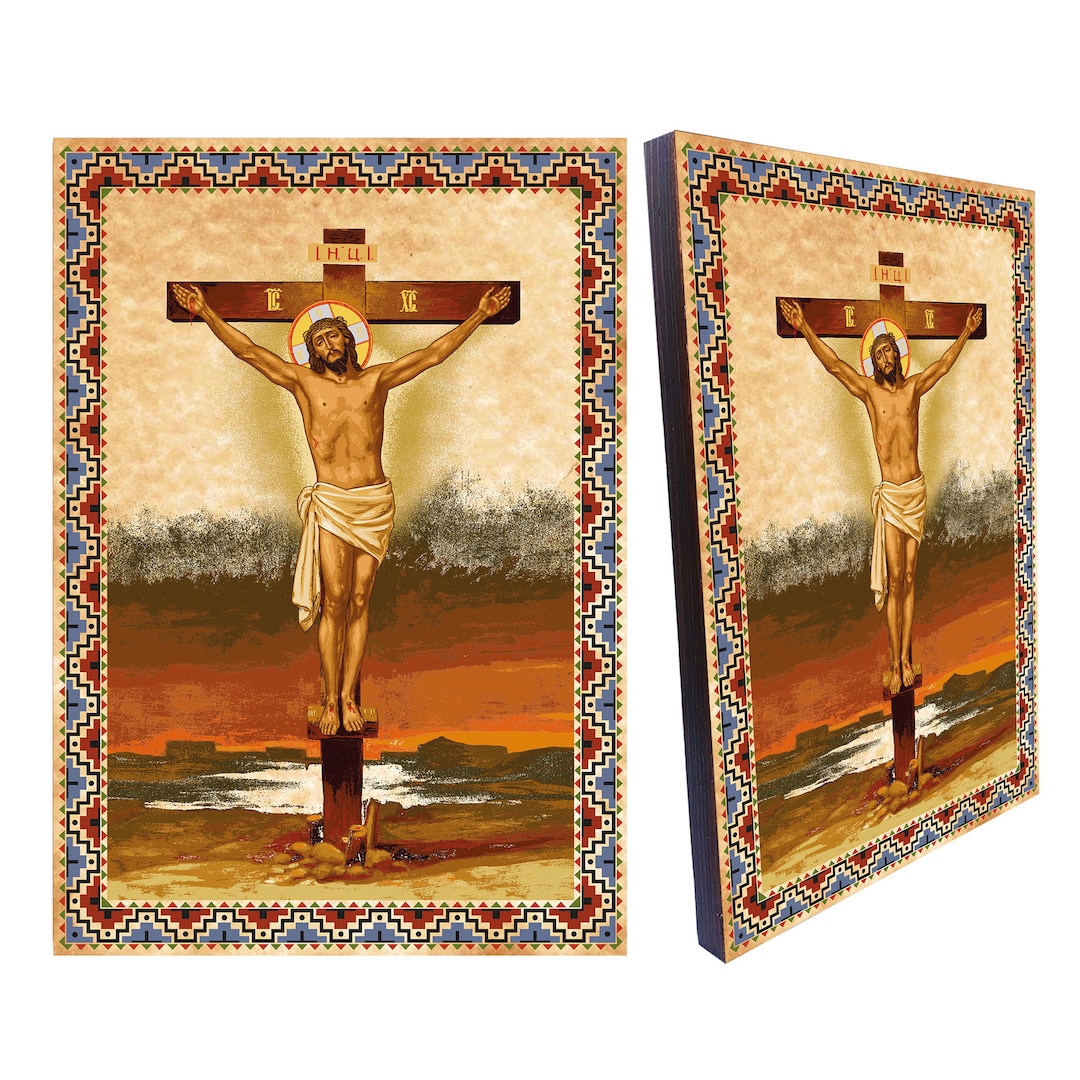 Jesus Christ Crucifixion Orthodox Icon A4 | Byzantine Religious Wall ...