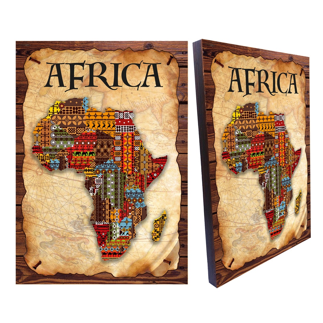 Antique Style Africa Map, Patterned Wall Art on Wood (8.3x11.7'') - Etsy