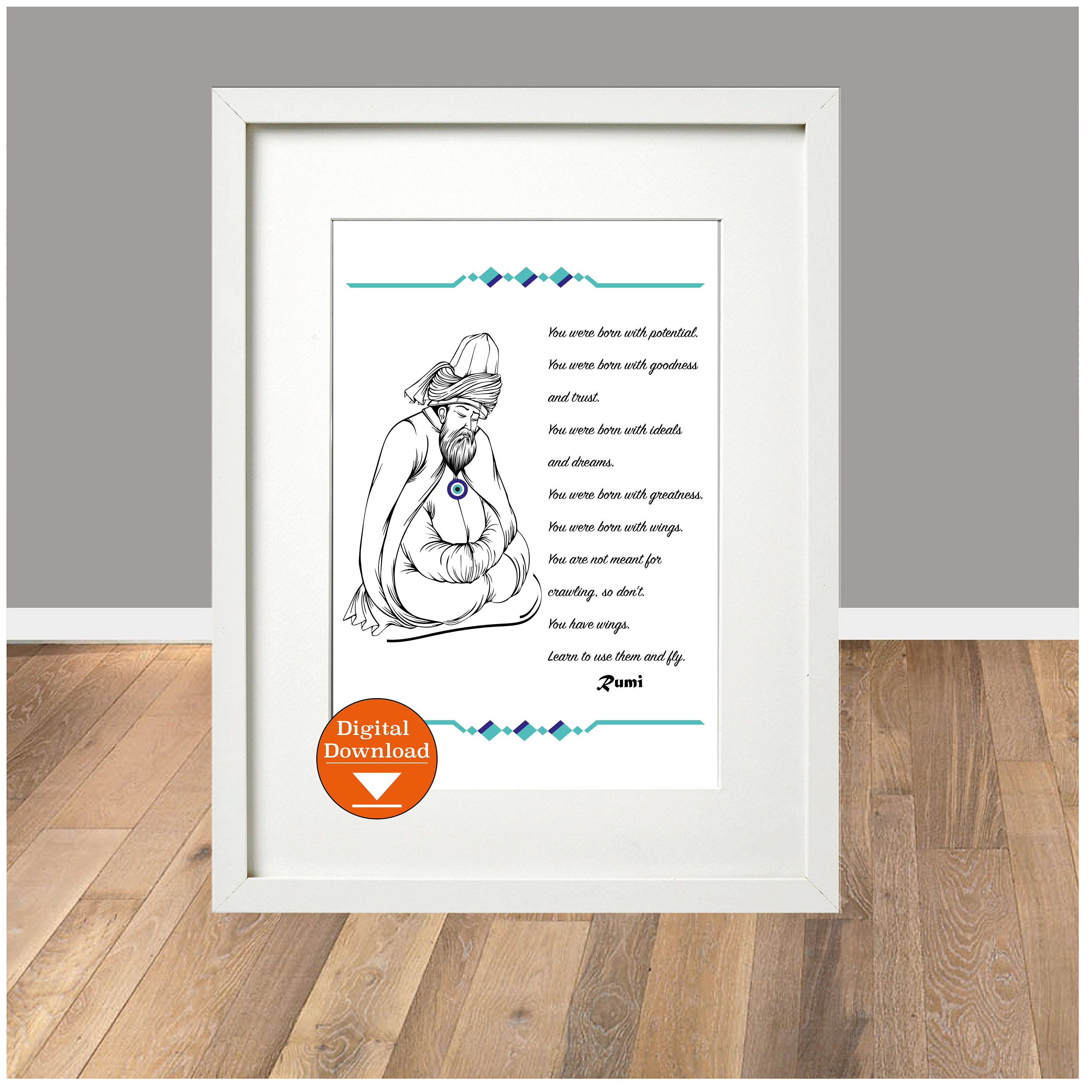 Printable Rumi Poetry, İnspirational, Jelaluddin Rumi Poem Instant ...