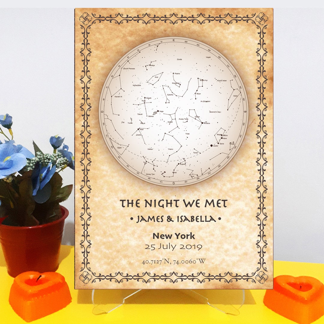 Custom Star Map Personalized Constellation Gift, Vintage Wood Art (8.3 ...