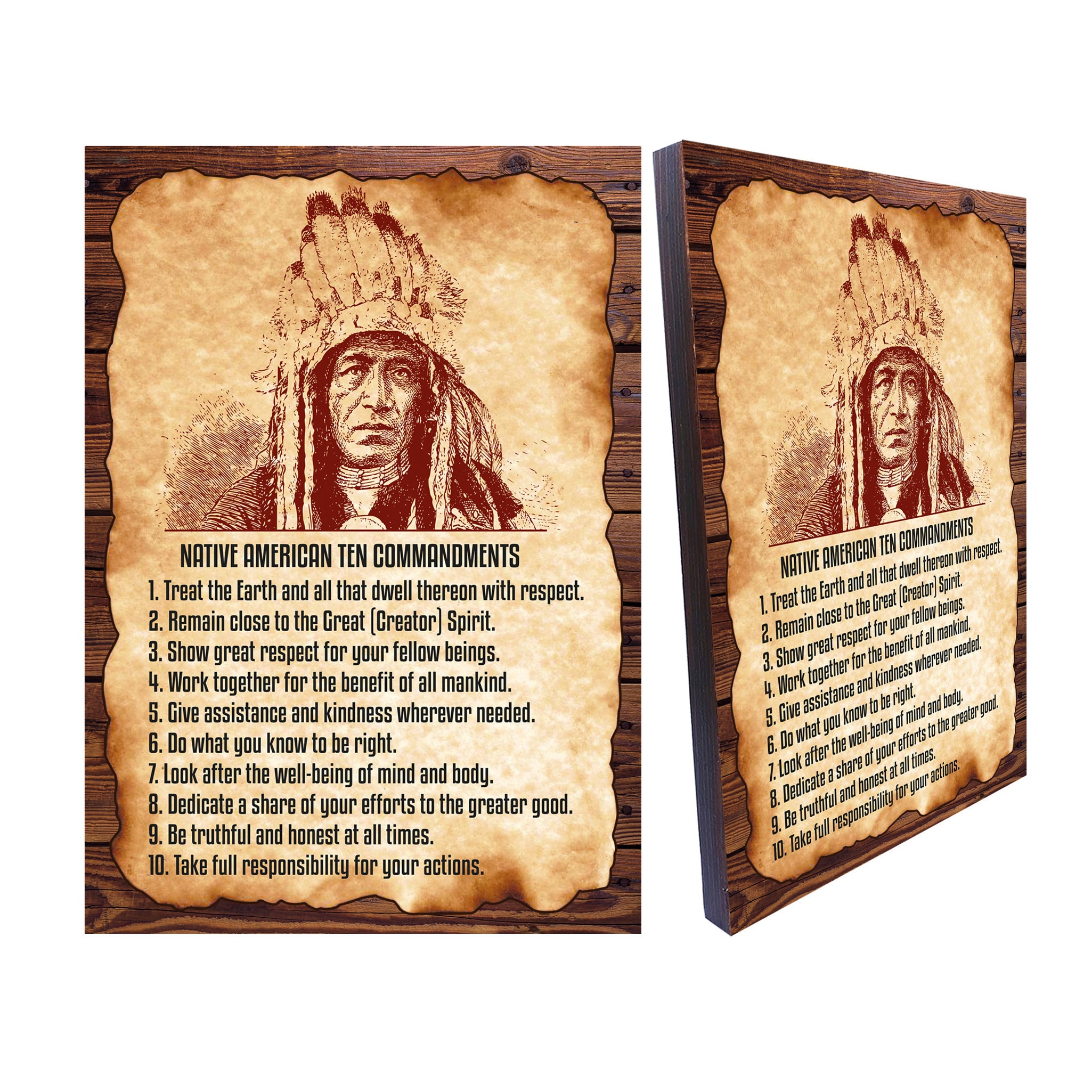 The Native American Indian Ten Commandments Canvas on Wood Wall Art ...