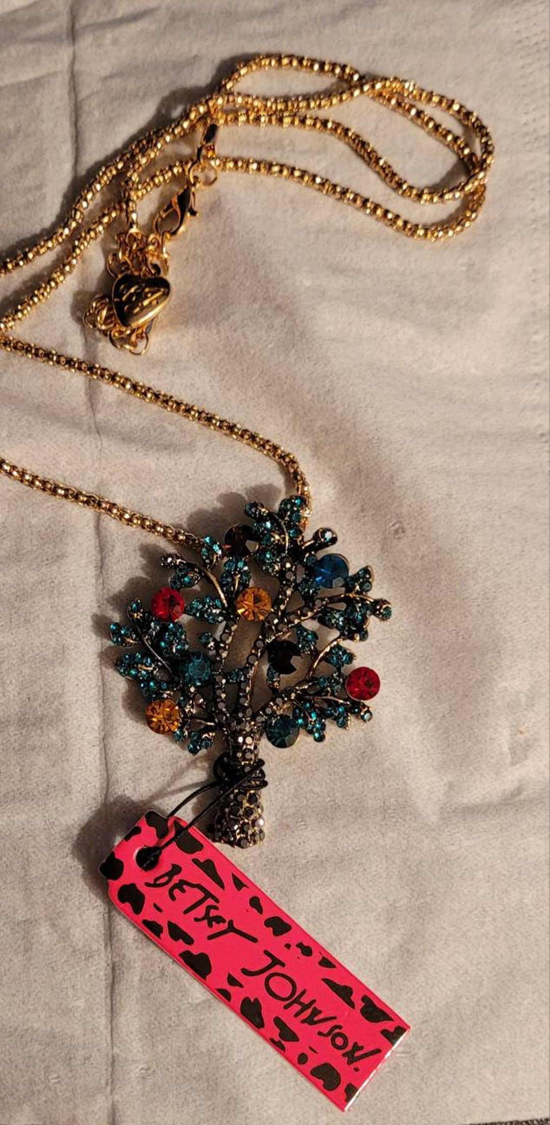 Betsey Johnson Tree Necklace Multi Coloured Rhinestones New Mom Gift ...