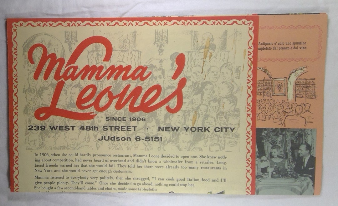 1960's Mamma Leone's Menu - Etsy