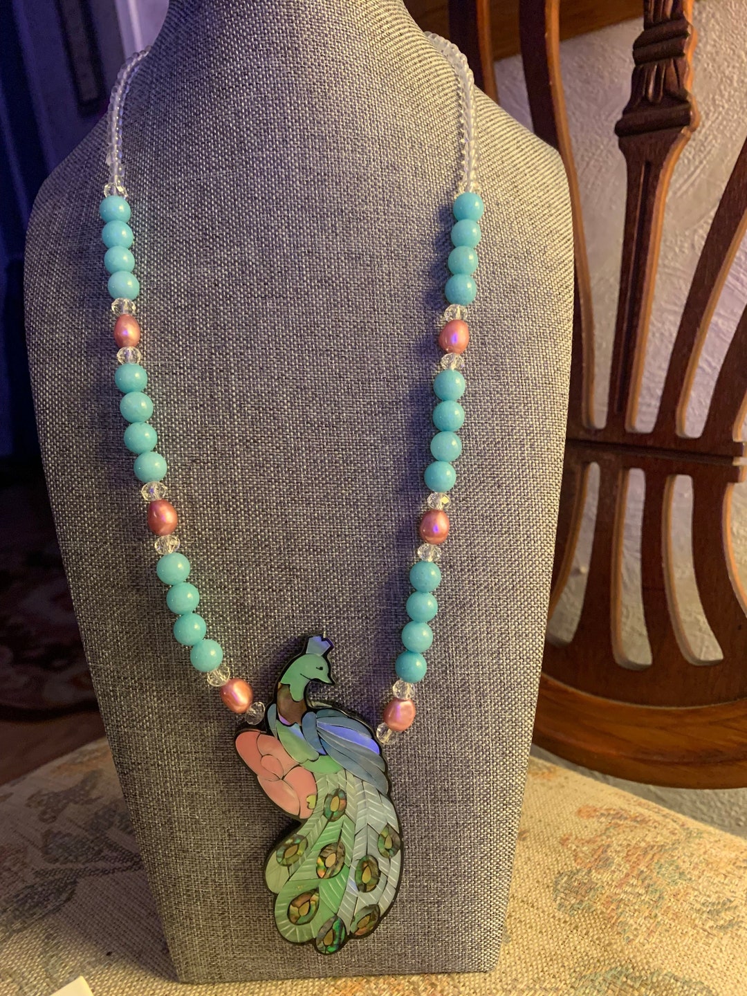 Vintage Lee Sands Peacock Pendant Mother of Pearl! - Etsy