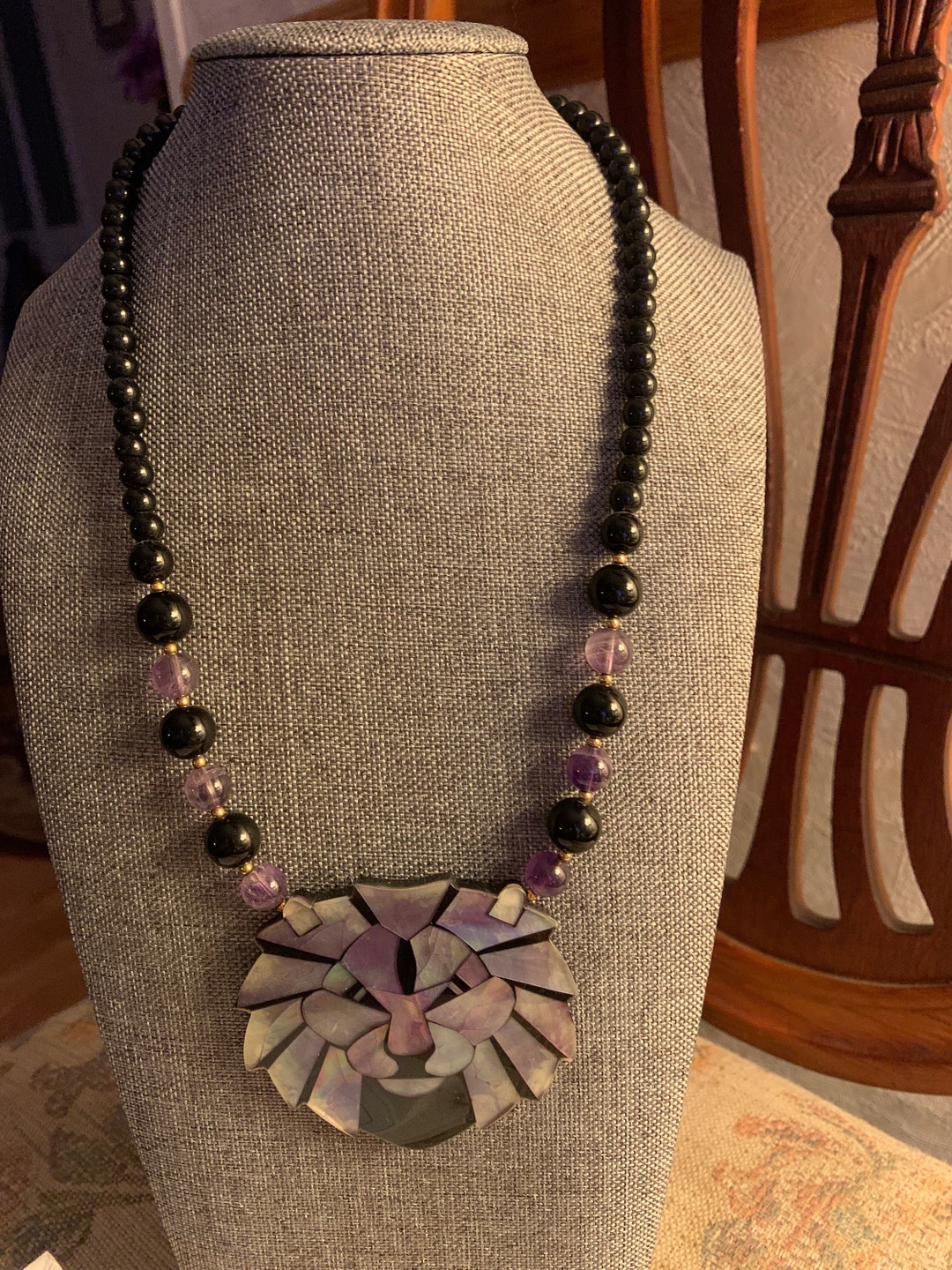 Vintage Lee Sands Lion Pendant Mother of Pearl! - Etsy