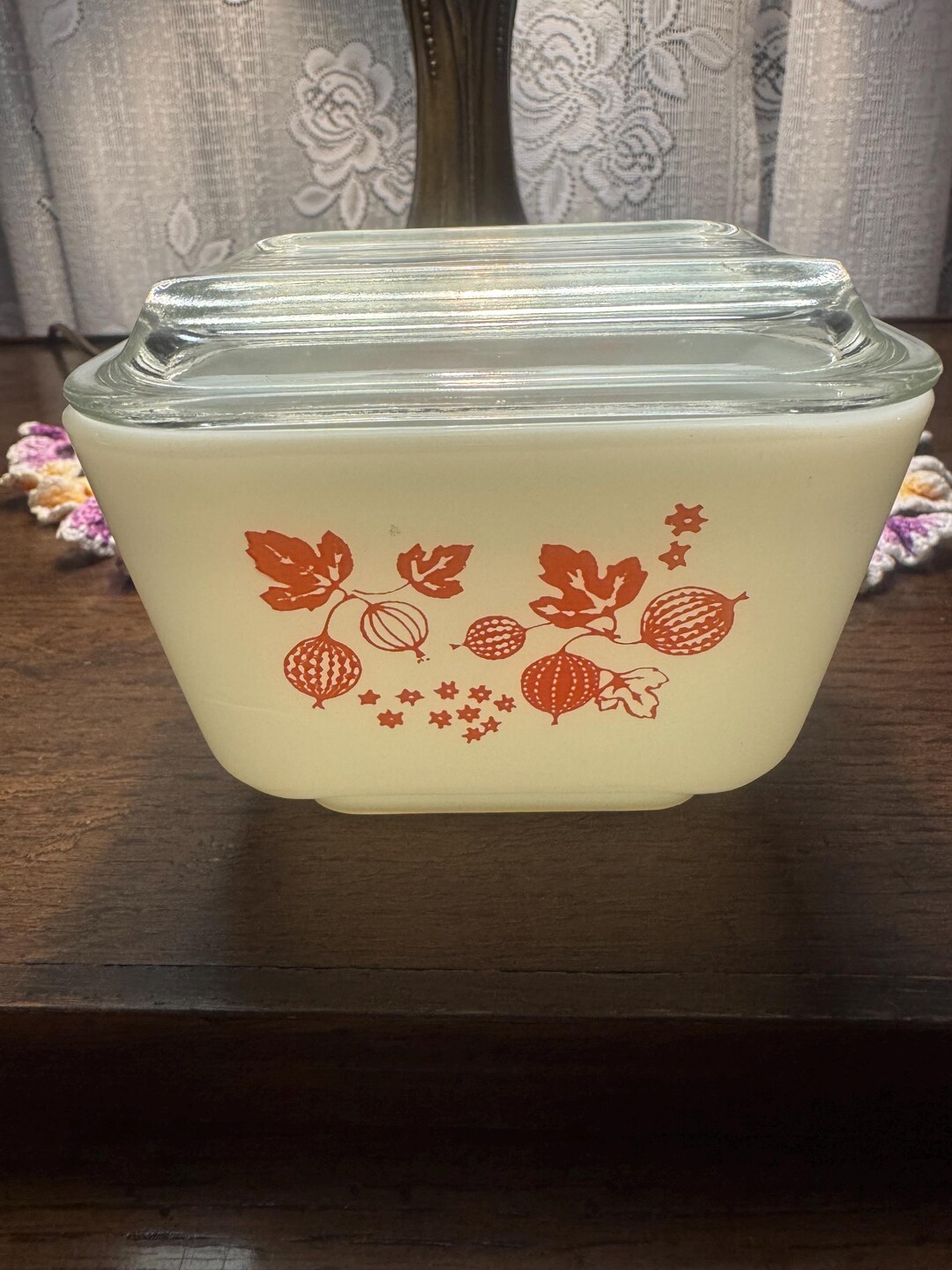Vintage Pyrex Pink Gooseberry Pattern Refrigerator Dish/lid #501. 1 1/2 ...