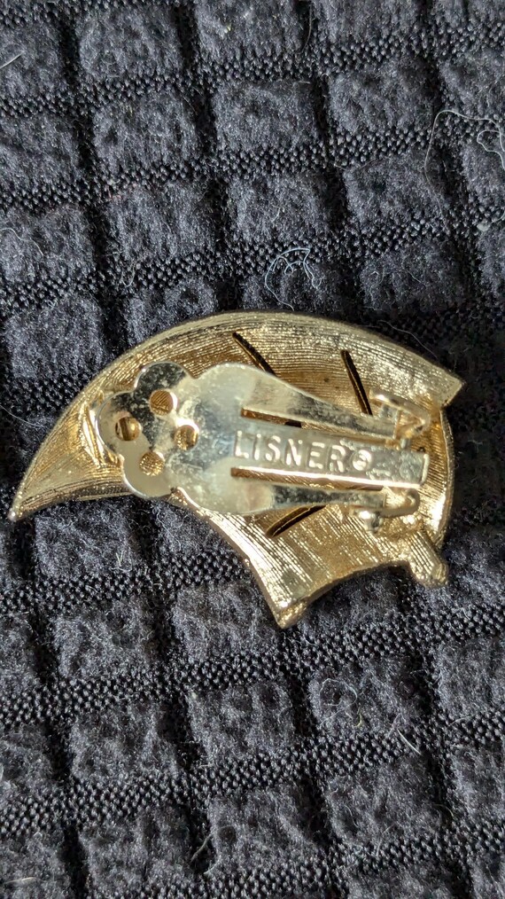 Vintage Lisner Gold Tone Modernist Red Channel Set Rh… - Gem