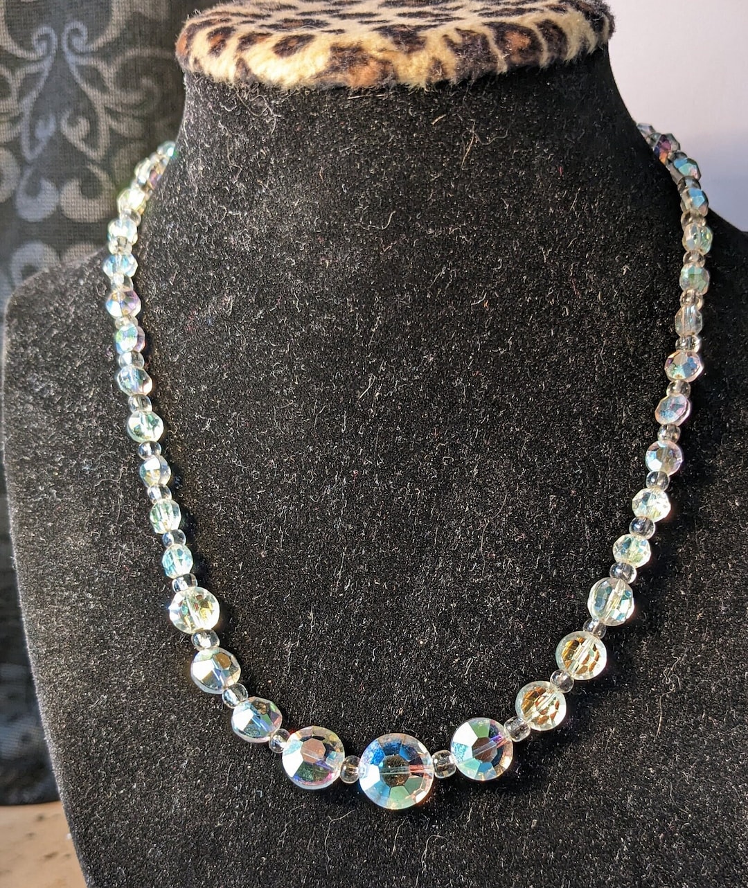Vintage Aurora Borealis Faceted Crystal Bead Necklace - Etsy