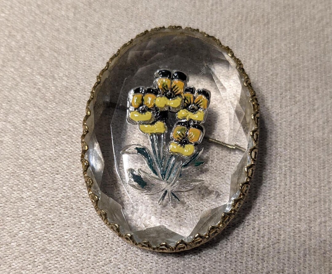 Vintage Pansy Intaglio Reverse Carved and Painted Brooch - Etsy