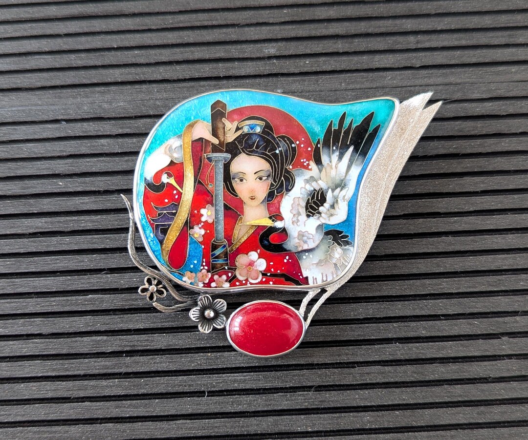 Geisha. Brooch/pendant. Georgian Cloisonne Enamel. Jewelry, Silver 925 ...